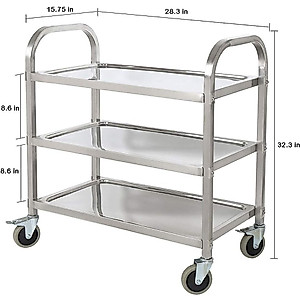 DRM 3 Tier Stainless Steel Catering Service Cart Kitchen Trolley Kitchen Cart Kitchen Car Shelf Utility with Wheels
