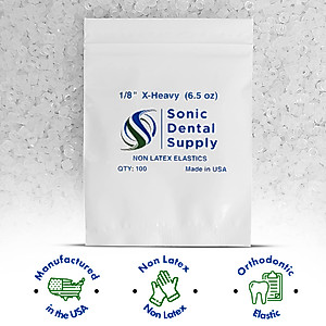 1/8 inch X-Heavy 6.5 oz - Orthodontic Elastic Rubber Bands - 100 Pack - Clear Latex Free, Small, Braces, Dreadlocks Hair Braids, Tooth Gap, Packaging, Crafts, Sonic Dental Supply - Made in USA