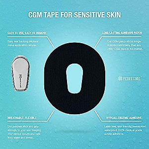 Adhesive Bandage Patches Compatible with Dexcom G6 (30-Pack Set) – Waterproof, Sweatproof Continuous Glucose Monitor Sensor Cover Tape for Sensitive Skin – Diabetes and Diabetic Supplies – Black