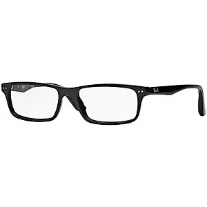 Ray-Ban RX5277 Rectangular Prescription Eyeglass Frames, Black/Demo Lens, 52 mm