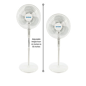 Hurricane Stand Fan - 16 Inch | Supreme Series |90 Degree Oscillation, 3 Speed Settings, Adjustable Height 41 Inches to 55 Inches - ETL Listed, White
