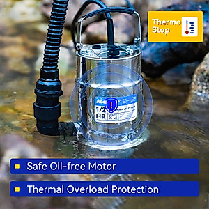 Acquaer 1/2HP Submersible Utility Pump, 3030GPH Stainless Steel Sump Pump, Water Removal for Basement Hot Tub Pool Cover Draining, 30ft Cord