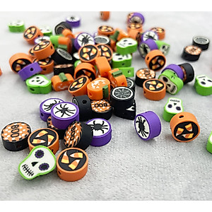 100 Pcs Halloween Handmade Polymer Clay Beads, 10mm Ghost Pumpkin Spider Polymer Clay Spacer Beads for Women Jewelry Making DIY Charms Bracelet Necklace Hair Clip Accessories Handmade Craft