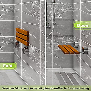 OasisCraft Teak Folding Shower Seat Wall Mounted, Fold Down Shower Bench Waterproof for Bathroom, Shower Chair for Inside Shower for Elderly, Adults, 400lbs Weight Capacity