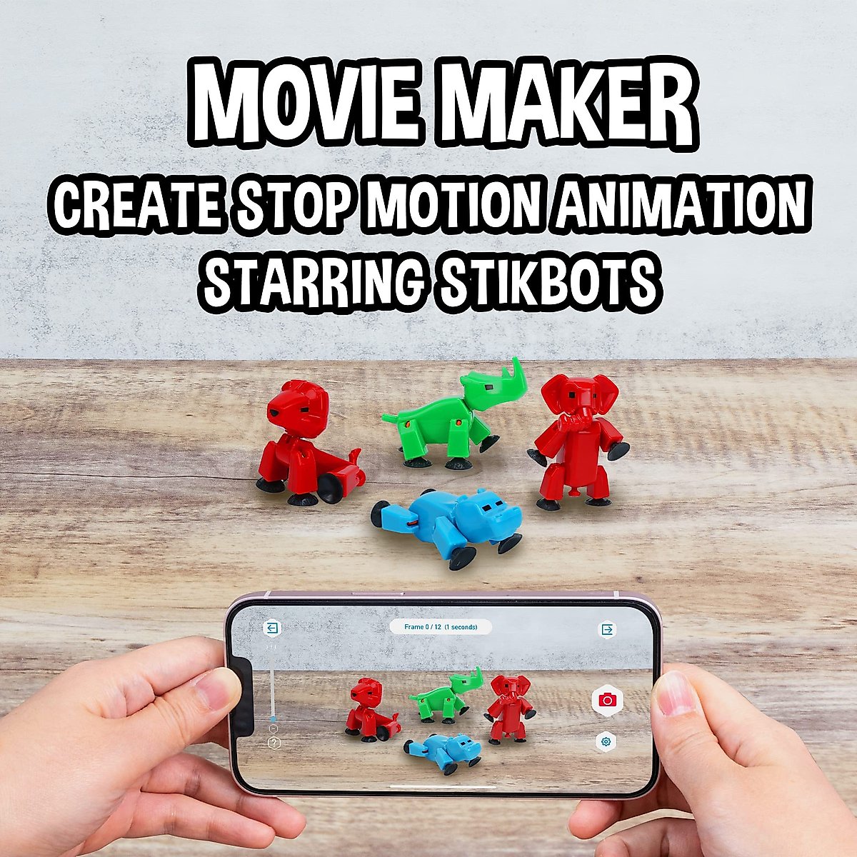 Zing Stikbot Safari 4 Pack, Set of 4 Stikbot Collectable Action Figures, Includes 1 Lion, 1 Elephant, 1 Hippo, and 1 Rhino, Create Stop Motion Animation