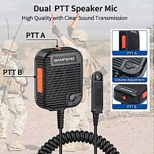 BAOFENG Ham Radio Tactical Speaker Microphone Handheld Remote Dual PTT Volume Adjustable Shoulder Mic UV-9R Plus UV-9R PRO GMRS-9R UV-9G GT-3WP BF-9700 Waterproof Two Way Radio