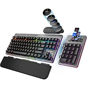 Mountain Everest Max Mechanical RGB Gaming Keyboard - Modular - Integrated Display Keys - Hot-Swappable Switches - OBS Controls Integration (Gunmetal Gray, Silent Red - Linear & Quiet)