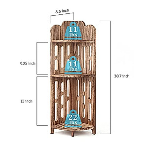 Meangood Bathroom Corner Shelf Stand, 3 Tier Solid Wood Display Shelf for Narrow Space, Shower Corner Shelf, Plant Stand Nightstand, for Living Room, Bedroom, Home Office, Elegant Carbonized Black