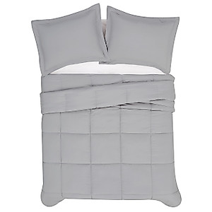 London Fog Garment Washed Solid Comforter Set Grey Microfiber 3-Piece Full/Queen Comforter Set, Solid Themed, Adult and Teen, Oeko-TEX Certified