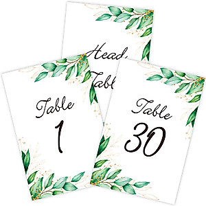 SICOHOME Wedding Table Numbers Cards 1-30 with Head Table Numbers Greenery Table Cards Double Sided Party Table Numbers for Wedding Reception Baby Shower Birthday Bridal Party Anniversary Banquets