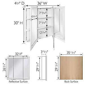 Design House 545103-WHT Wyndham Medicine Cabinet – Durable White Assembled Frame – Bathroom Wall Cabinet with Mirrored Door, 36-Inch – 4.75" X 36" X 30", White, 1 Count, Tri-View