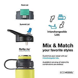 EcoVessel Stainless Steel Water Bottle with Insulated Dual Lid, Insulated Water Bottle with Strainer and Silicone Bottle Bumper, Coffee Mug – 20oz (Navy-Colorado)