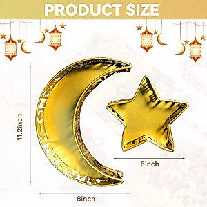AOCEAN 2 Pcs Golden Ramadan Serving Tray Elegant Eid Mubarak Dessert Plate with Moon and Star Design Stylish Food Container for Ramadan Table Decor and Festive Gatherings (Carve)