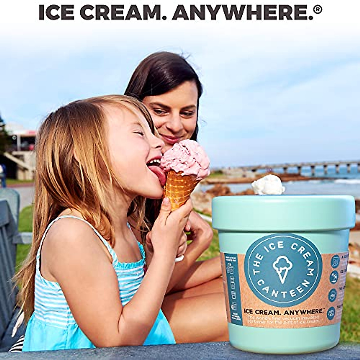 The Ice Cream Canteen Vacuum Insulated Double Wall Stainless Steel Thermos Container for the pint of ice cream enjoy ice cream anywhere (Blueberry Blue)