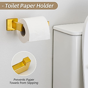 Fenas 5 Piece Bathroom Hardware Set 23.6 Inch Brushed Gold Towel Bar Set Bathroom Towel Holder Set Towel Rack Set Heavy Duty Wall Mounted