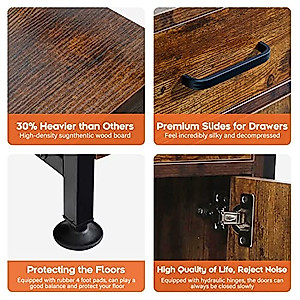 TC-HOMENY Cat Litter Box Enclosure Cabinet Storage Wooden Hidden Cat Washroom Furniture with 2 Doors, Drawers