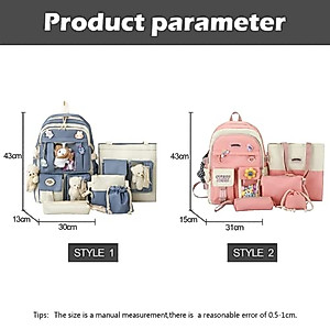 5Pcs Kawaii Backpack Set for School, Cute Aesthetic Backpack with Kawaii Pin and Accessories Bookbags for School Teens (Pink1)