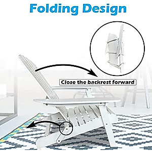 PIKAQTOP Folding Adirondack Chair, Wooden Accent Furniture with Arms, Solid Wooden Weather Resistant Patio Chairs Lounger Chair Lawn Chair for Deck, Backyard, Garden, Patio