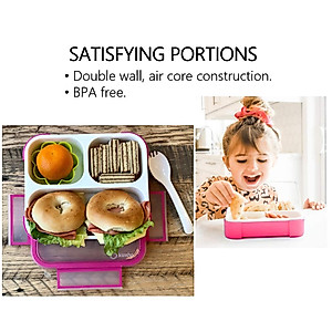 Bento Box for Kids, Toddler Lunch-Box for Small Boys Girls in School, Pre-School or Daycare, Leakproof 3 Compartment Containers for Portion Control Snacks for Adults, BPA Free. Medium Blue Pink 2 pack