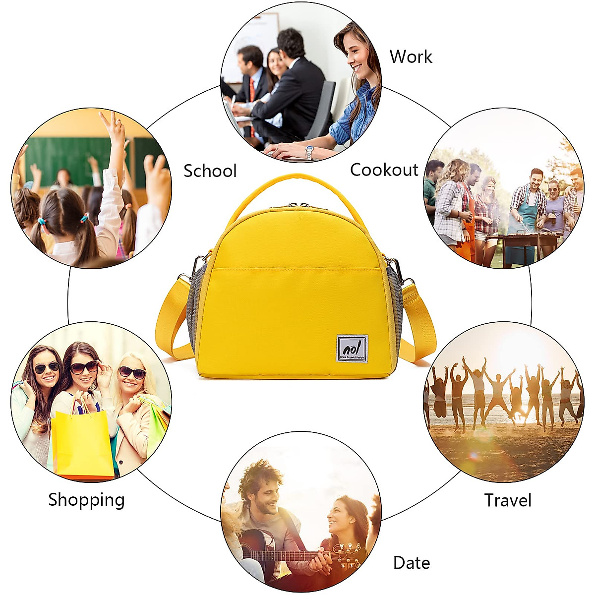 Lunch Bag Insulated Cooler Bag for Women Nylon Waterproof Lightweight Lunch Box Organiser (Yellow)