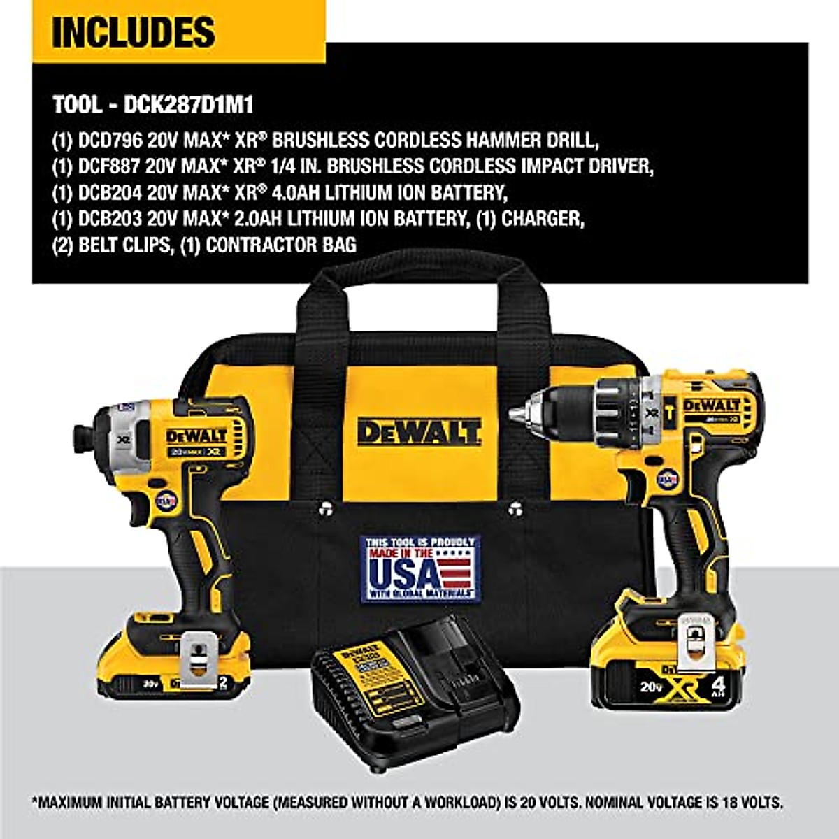 DEWALT 20V MAX* Cordless Drill Combo Kit, 2-Tool (DCK287D1M1)