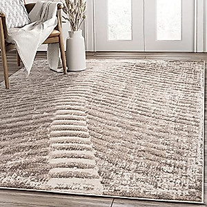 Abani Rugs Contemporary Sand Dunes Area Rug - Modern 6’ x 9’ Blue & Beige Premium No-Shed Under Table Area Rug