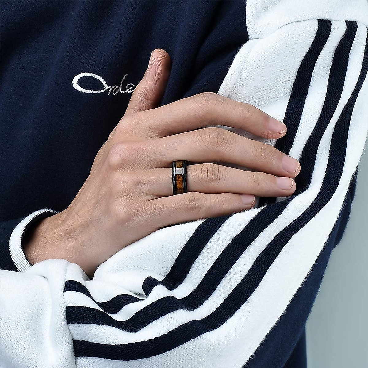 King Will NATURE 8mm Black Titanium Ring with Wood Inlay Wedding Band Ring for Men Real Comfort Fit