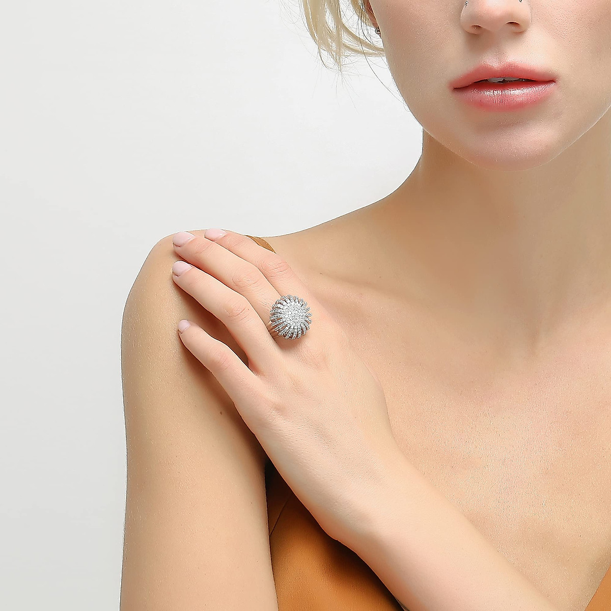 Mytys Sliver Fashion Rings for Women Big Wedding Band Cubic Zirconia Statement Rings for Women Size 9