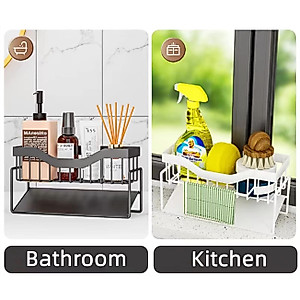 iBigLY Sponge Holder Kitchen Sink Caddy Organizer, 304 Stainless Steel Kitchen Soap Dispenser Caddy Organizer with Auto Drain Tray, Sink Rack for Kitchen & Bathroom Holding Sponge and Towel