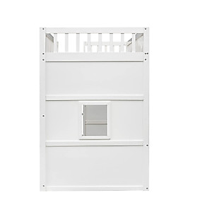 Merax Twin Size Wood Loft Bed, House Bed Frame with Ladder and Safety Guardrails for Kids, No Box Spring Needed, White
