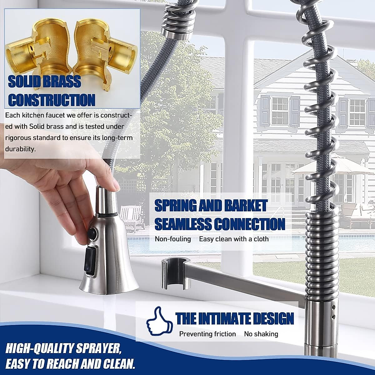 Kitchen Faucet with Soap Dispenser, 24.6" Commercial High Arc Tall Modern Single Handle Spring Kitchen Sink Faucet with Pull Down Sprayer, Modern Rv Kitchen Faucets with Deck Plate, Brush Nickel