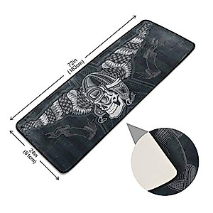 Skull with Vintage Motorcycle Runner Rug Floor Mat Non-Skid Kitchen Rug Soft Area Rug for Bathroom Entryway Hallway Dining Living Room