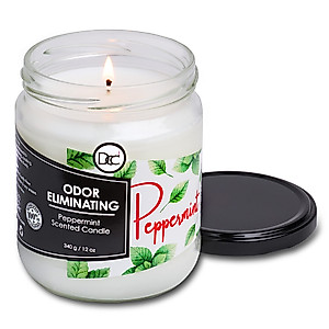 Peppermint Odor Eliminating Highly Fragranced Candle - Eliminates 95% of Pet, Smoke, Food, and Other Smells Quickly - Up to 80 Hour Burn time - 12 Ounce Premium Soy Blend