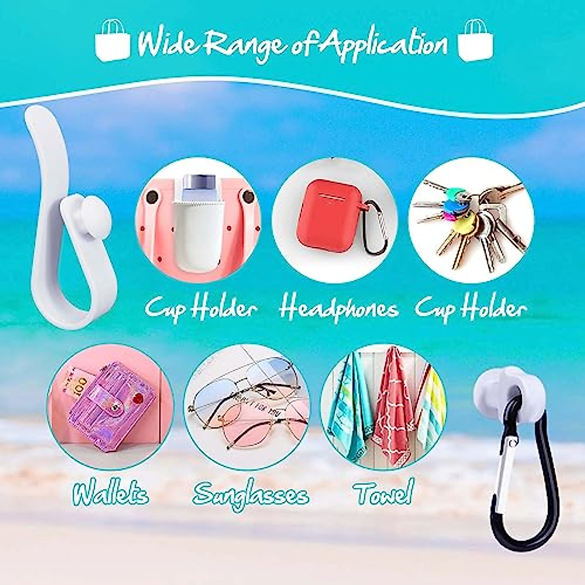 Palksky 6Pcs Inserts Hooks Accessories for Bogg Bag - Insert Charm, Cup Holder Connector, Key Holder, Sturdy and Durable Compatible with Simply Southern Rubber Beach Totes Bags