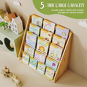 NiHome Bamboo Kids Bookshelf, Book Shelf for Kids Rooms, Encourage Reading with Transparent Front Panel Display for Home, Kindergarten, Nursery, Large Capacity Organizer for Easy Book Selection