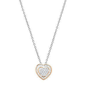 Dazzlingrock Collection 0.25 Carat (Ctw) Round & Baguette White Diamond Women Heart Shape Pendant with 18 inch Silver Chain in 14K Rose Gold