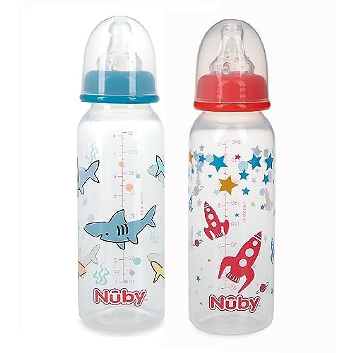 Nuby Printed Non Drip Standard Bottle, Colors May Vary, 2 Count