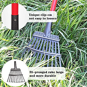 Adjustable Garden Rake for Leaves,38”-63”Long Handle Garden Rake,Expanding Metal 11 Tines Shrub Rake,Lightweight Heavy Duty Handle Thatch Rake,Professional Lawn Rake to Collect Leaf & Poop among Yards