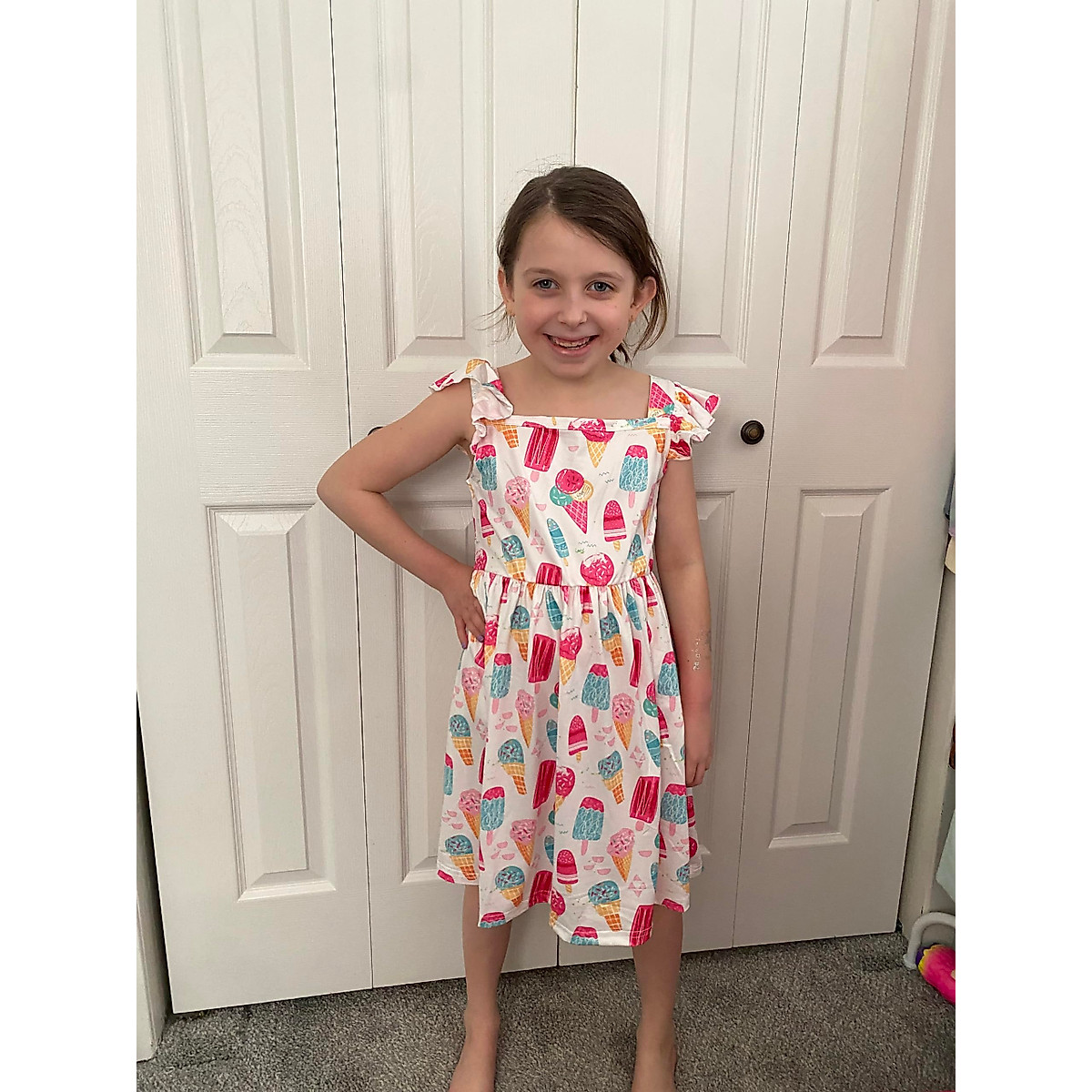 Girls Dresses Ice Cream Toddler Summer Dress White Flutter Sleeve Sundress School Party Outfits Kids Popsicle Tutu 3t / 2-3 Years