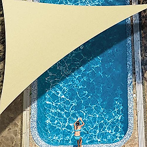 5' x 5' x 5' Triangle Sun Shade Sail Canopy UV Block Fabric Shelter Cloth Screen Awning for Outdoor Patio Garden - 185 GSM, 95% UV Block, Heavy Duty, Customized, Beige