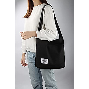 TCHH-DayUp Hobo Bags for Women Canvas Crossbody Tote Large Cute Handbags Casual Shoulder Purses Black