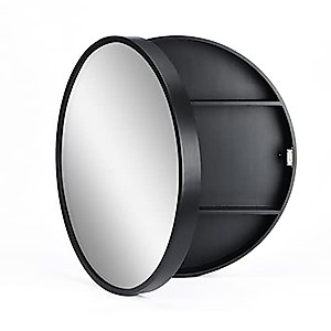 SDK Round Bathroom Mirror Cabinet, Bathroom Wall Storage Cabinet Mirror Medicine Cabinet with Slow-Close Wooden Frame 3 Level (Color : Black, Size : 50CM)