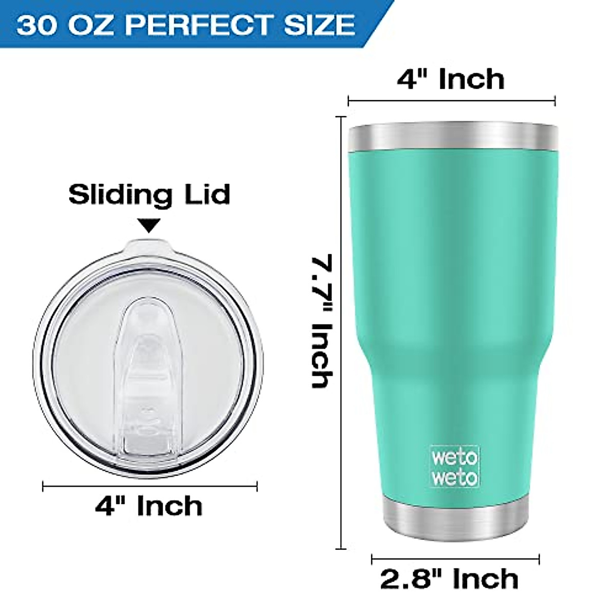 WETOWETO 30oz Tumbler, Stainless Steel Vacuum Insulated Water Coffee Tumbler Cup, Double Wall Powder Coated Spill-Proof Travel Mug Thermal Cup for Home Outdoor (Cyan, 1 Pack)