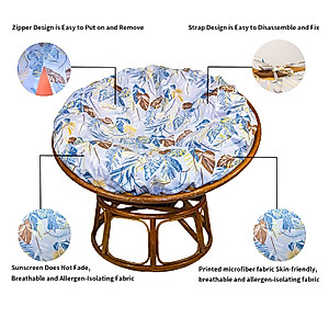 Papasan Cushion Cover, Skin-Friendly-Soft Printed Microfiber Fabric, Machine Washable Zippered Papasan Chair Cushion Slipcover Only (Black Leaves, 50 in)