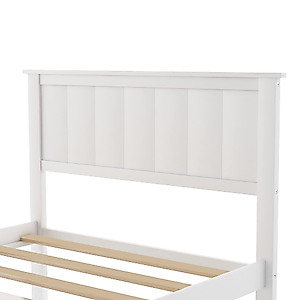 Merax Twin Bed Frames, Wood Twin Platform Bed Frame with Storage Drawer, Twin Kids Bed with Headboard for Girls Boys, No Box Spring Needed,White