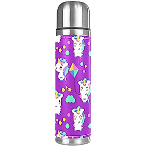 Cute Unicorn Purple Pattern Stainless Steel Water Bottle Leak-Proof, Double Walled Vacuum Insulated Flask Thermos Cup Travel Mug 17 OZ