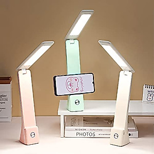 CometMars LED Desk Lamp (Pink), Cordless Lamp with 3 Lighting Modes, Rechargeable Reading Lamp with Adjustable Arm & USB Charge Port, Foldable Eye Caring Table Light for Home Office Study