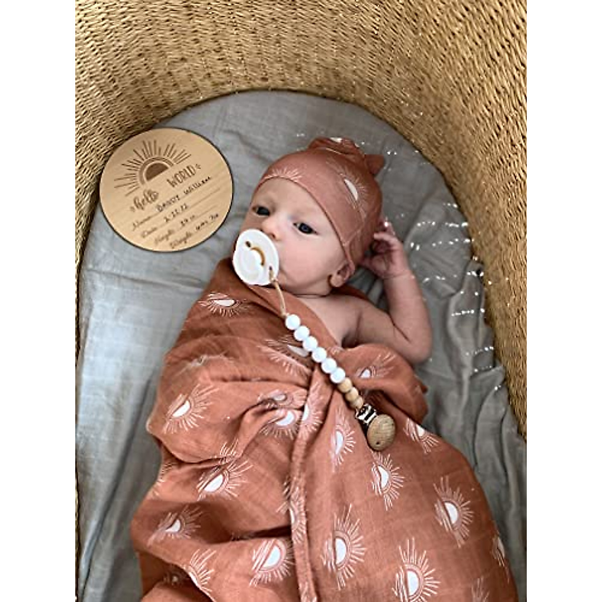 Miaoberry 100% Organic Cotton Baby Muslin Swaddle Blanket Set| Rust Boho Sunrays Sunset| Gender Neutral for Boys Girls|Hospital Newborn Receiving Blanket |Newborn Unisex