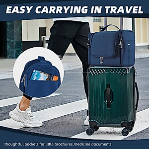 Buruis Large Capacity Toiletry Bag for Women and Men, Hanging Toiletry Organizer Cosmetics Makeup Bag, Water-resistant Dopp kit Shaving Bag for Full Sized Toiletries, Travel Essentials (Blue)