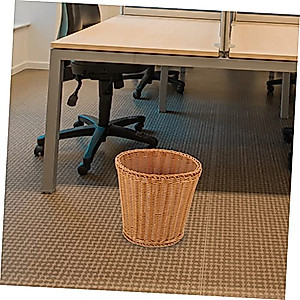 Holibanna Rattan Trash Can Wicker Trash Basket Ornament Container Water Hyacinth Storage Baskets Rattan Trash Bin Garbage Container Woven Waste Basket Sundries Container Plastic Wastebasket